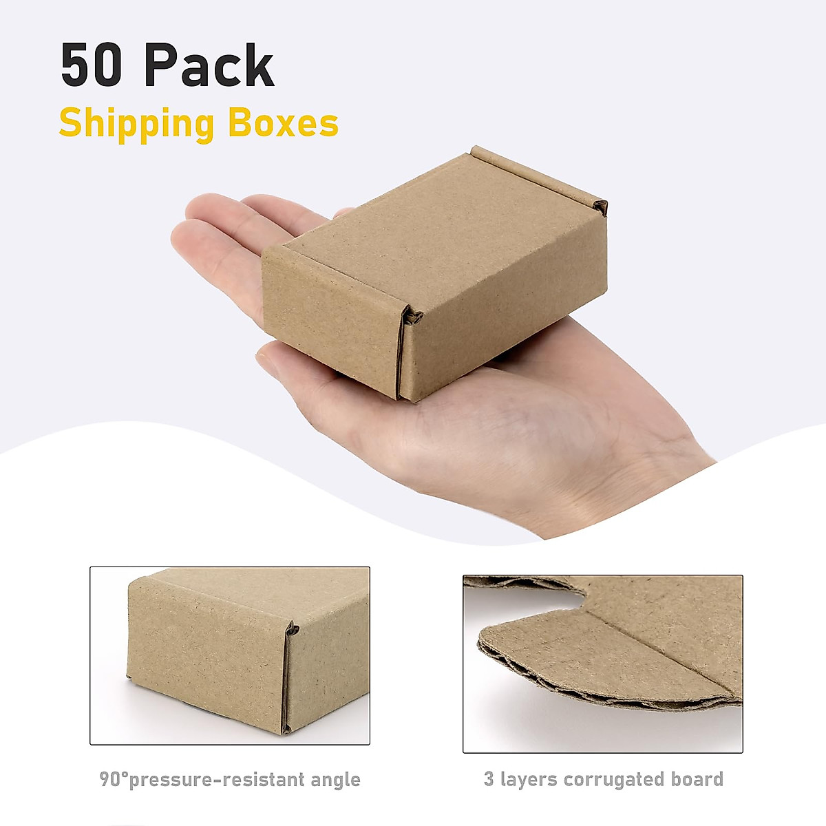Ellbest 50 Pack Kraft Paper Boxes, Foldable Rectangular Paper Box Packing Box for shipping, Storaging Small items, Brown, 3.62 x 1.98 x 1.02 inches