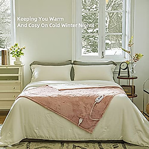 GOTCOZY Heated Blanket Electric Throw 50''X60''- Soft Silky Plush Electric Blanket with 4 Heating Level & 3 Hour Auto Off Heating Blanket, ETL Certified Machine Washable (Rose Dust)