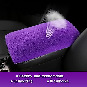 QODOLSI 1 PC Car Armrest Box Mat, 11.81" x 7.87" Soft Faux Rabbit Plush Center Console Elbow Pad, Elastic Back Mount Non-Slip Protective Cover, Product Compatible with Most Car Models (Purple)