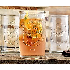 Glaver's Drinking Glasses Set of 4, Vintage Italian Style – Elegant 20 Oz Clear Tumbler Glassware Set– Genuine Artisan-Made for, Refreshing Drinks, Beverages, Cocktails. Dishwasher Safe