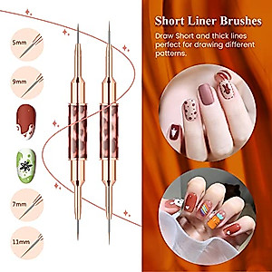 Raindon Nail Art Liner Brushes - Nail Art Design Pen Painting Tools Liner Brush UV Gel Polish Painting Nail Design Brush Metal Handle for Pulling Lines, Details (brown)