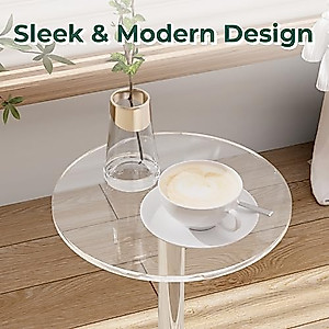 invisibiliter Small Acrylic Drink Table, Clear Side Table for Small Space, 10 Inches Round Modern End Table for Living Room, Bedroom, Balcony, Bathroom, and Home Office