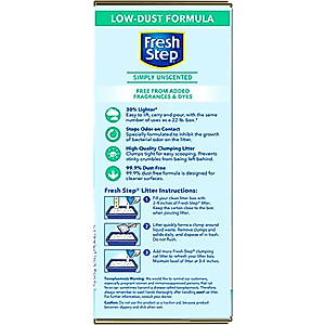 Fresh Step Simply Unscented Light Weight Clumping Litter, Fresh Step Unscented Cat Litter With Activated Charcoal Technology, 15.4 lb. Box