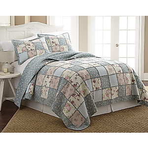 Chezmoi Collection Abbi 3-Piece Shabby Chic Bedding Queen Quilt Set Pre-Washed Cotton Floral Coverlet Bedspread Ruffled Patchwork Quilt Queen Size
