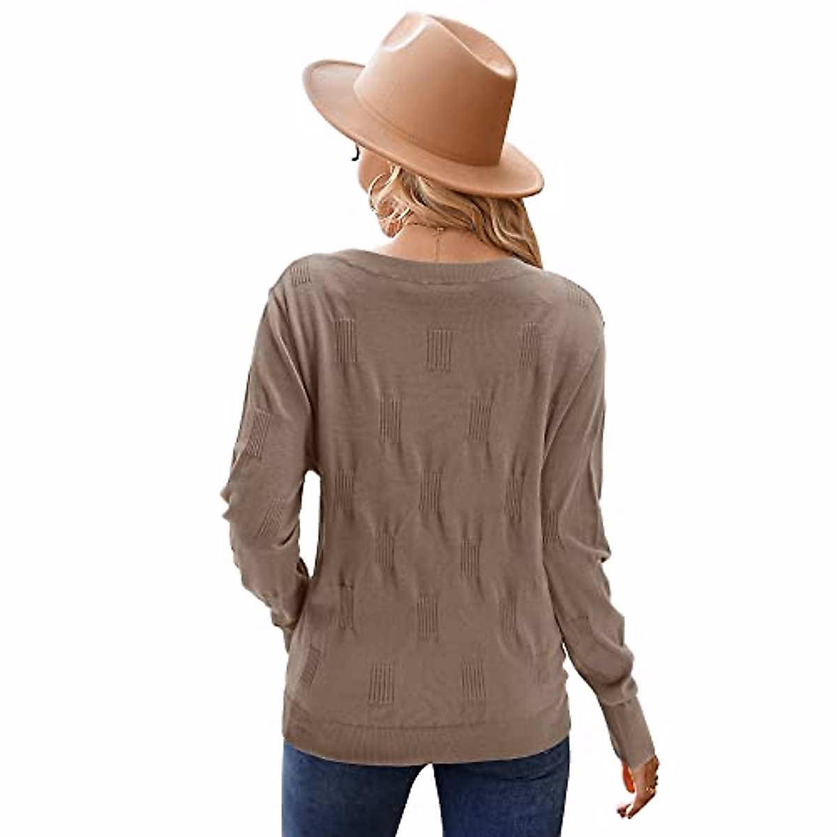 Arach&Cloz Women's Spring Fall Tops Fashion 2023 V Neck Long Sleeve Pullover Jumper Knitted Casual Sweater (Nutmeg, Medium)