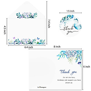 50 Pack Funeral Thank You Cards with Envelopes, Stickers & Message Inside, 4×6 in Watercolor Flowers Butterflies Bereavement Sympathy Thank You Cards for Funeral Family Friends Loved Ones Celebration of Life