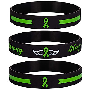 Sainstone Green Awareness Ribbon Silicone Bracelets with Saying - Mental Health Awareness Bracelet - Green Cancer & Cause Ribbon Wristbands Gifts for Men Women, Patients, Family Friends (3-Pack)