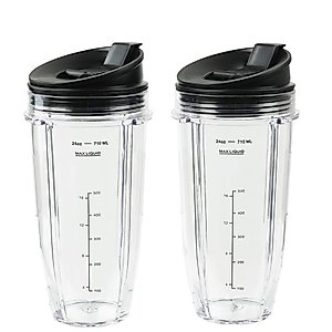 Blender Cups for Ninja Blender, 24OZ Cup with Sip & Seal Lids, Compatible with Nutri Ninja Auto IQ Series Blenders BL450 BL454 BL456, BL480, BL490, BL640, BL642, BL680 BL687 (2 Pcs)