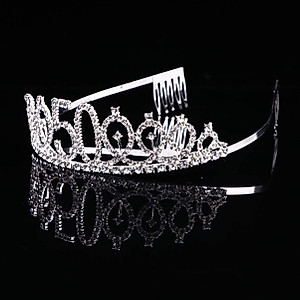 minkissy 1pc 60 Birthday Rhinestone Crown Women Birthday Tiara Birthday Princess 50 Anniversary Crowns Women Birthday Headbands 50 Birthday Party Decorations Number Bride Happy Birthday