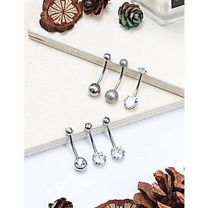 14G Belly Button Rings Belly Rings for Women Men Stainless Steel CZ Belly Piercing Jewelry Surgical Steel Clicker Belly Button rings Curved Navel Ring Barbell Body Jewelry Piercing Silver 14mm 6Pcs
