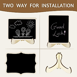 JEFURE 12 Pcs Mini Chalkboard Signs, Small Chalkboard Labels with Easel Stand, Wooden Blackboard for Table Numbers, Food Signs, Wedding Signs, Place Cards and Event Decoration, with 1 Liquid Chalk