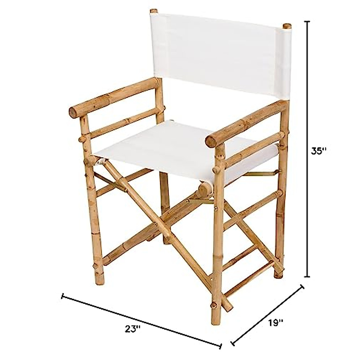 Zew Indoor Outdoor Set of 2 Folding Bamboo Director Chair, 23" L x 18" W x 35" H, Ivory