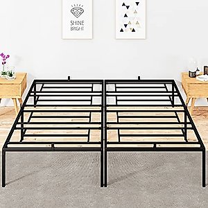 IDEALHOUSE King Metal Platform Bed Frame with Sturdy Steel Bed Slats Mattress Foundation No Box Spring Needed Large Storage Space Easy to Assemble Non-Shaking and Non-Noise Black