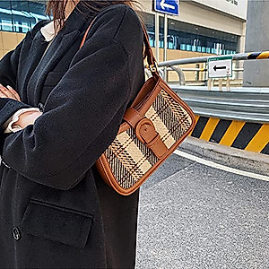 RTGGSEL Retro Women's Contrast Color Plaid Striped Saddle Crossbody Shoulder Handbags Underarm Satchel Tote Clutch Purse Hobo Bag (Brown)