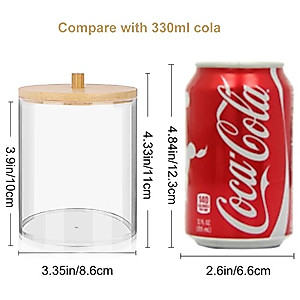 TCJJ 2 Pack 15 Oz Acrylic Qtip Holder Dispenser Bathroom Jars with Bamboo Lids, Cotton Ball Pad Round Swab Holder for Bathroom Accessories Storage Organizer