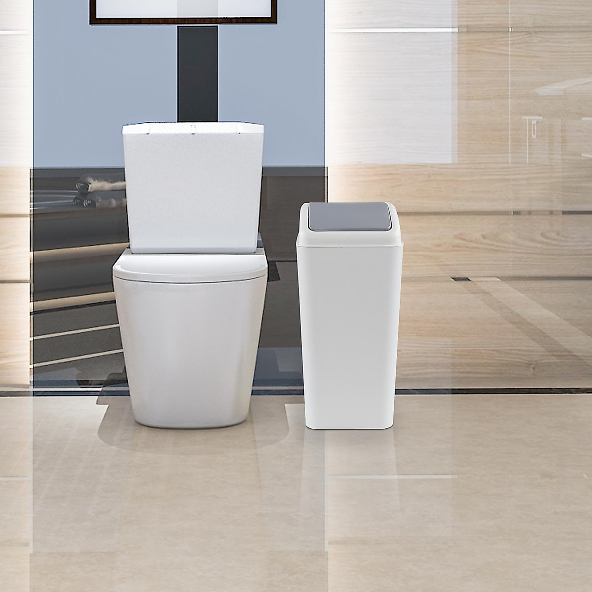 Taysisiter 4.5 Gallon Slim Plastic Trash Can with Lid, Swing Top Garbage Bin, 3 Packs