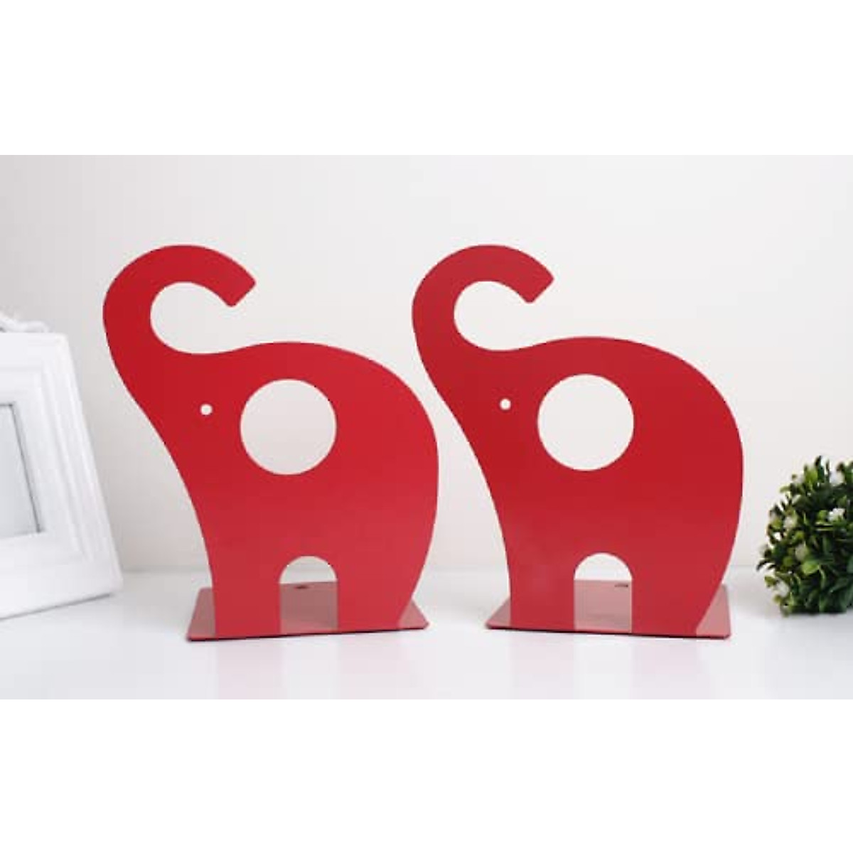 zmgmsmh one Pair Cute Cartoon Elephant Nonskid Bookends Art Bookend Metal Bookends (Red)