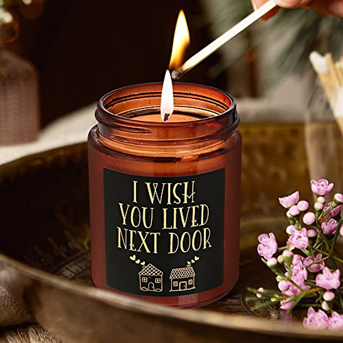 Briojoy Birthday Gifts for Women - I Wish You Lived Next Door Scented Candle - Cute Friendship Candles for Men, Best Friend - Gifts for Her, Mom, BFF, Sister - Fun Housewarming Candle Gifts