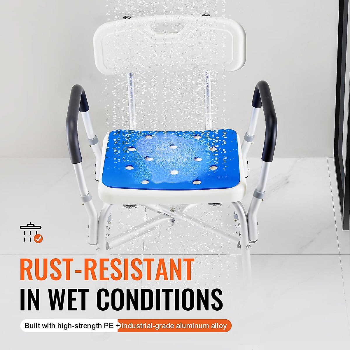 Shower Chair Seat, 400 lbs Capacity, Shower Stool with Crossing Bar, Padded Armrests and Back, Shower Chair for Inside Shower Bathtub, Adjustable Height Bench Bath Chair for Elderly Disabled