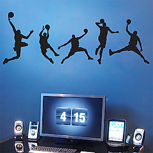 Basketball Players Wall Decals Slam Dunk DIY Wall Stickers for Kids Room Boys Bedroom Home Wall Decorations (5 pcs)