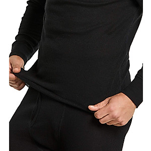 CQR Men's Thermal Underwear Set, Midweight Waffle Knit Thermal Top and Bottom, Winter Cold Weather Long Johns with Fly, Outdoor Black, X-Large