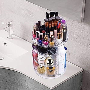 chfine 360 Rotating Makeup Organizer, Large Capacity Detachable Spinning Cosmetics Organizer with 4 Layers, Lazy Susan Makeup Organizer for Skin Care Products Makeup Sets (Crystal Clear)