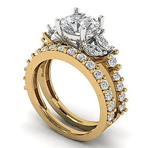 Clara Pucci 3.06ct Round Cut Genuine Zircon 14k 2 tone Gold Solitaire W/Accents Wedding Engagement Set Bridal Anniversary Ring Size 5.25