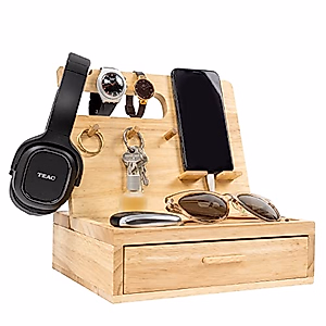 EcoLeafy Dot Nightstand Organizer- Docking Station for Men- Cool Mens Birthday Gifts- Gifts for Guys- Bedside Table Organizer, Wallet and Key Organizer for Cellphone, Watch, and Mens Accessories