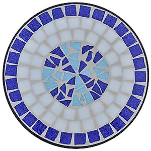 YAFF Mosaic Side Table Plant Table, Round End Table for Patio Porch Indoor Outdoor Accent Table, Small Coffee Table for Garden Porch Living Room Balcony Deck Porch Pool Blue White