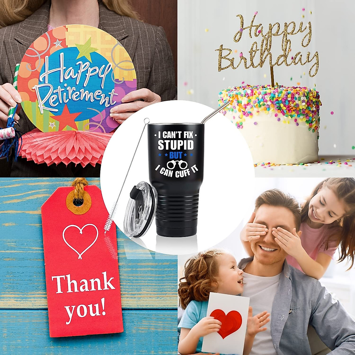 Onebttl Funny Gifts for Police Officers Men, Law Enforcement Gifts, Correctional Officer Gifts, Retirement Gifts Graduation Gifts For Cops, Stainless Steel Tumbler - 30 oz