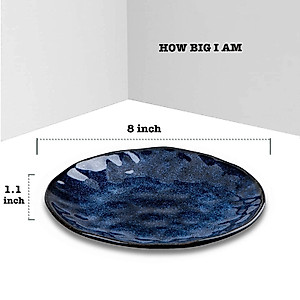 vicrays 18-Piece Kitchen Dinnerware Set, Ceramic Fluted Dinner Plates, Salad Plates, Bowls Set, Microwave, Oven, and Dishwasher Safe, Scratch Resistant, Suitable for Home, Party, Restaurant (Blue)