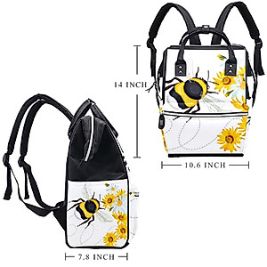 Bumble Bee and Flowers Diaper Bag Backpack, Large Capacity Muti-Function Travel Backpack