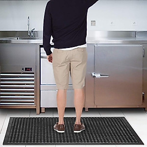 ROVSUN Rubber Floor Mat with Holes, 36''x 60'' Anti-Fatigue/Non-Slip Drainage Mat, for Industrial Kitchen Restaurant Bar Bathroom Utility Garage Pool Entry Door Mat, Indoor/Outdoor Cushion