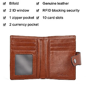 BOSTANTEN Genuine Leather Backpack Purse Casual College Travel Bags for Women and Women Leather Wallet RFID Blocking Small Bifold Zipper Pocket Wallet Card Case Purse with ID Window Beige with Brown