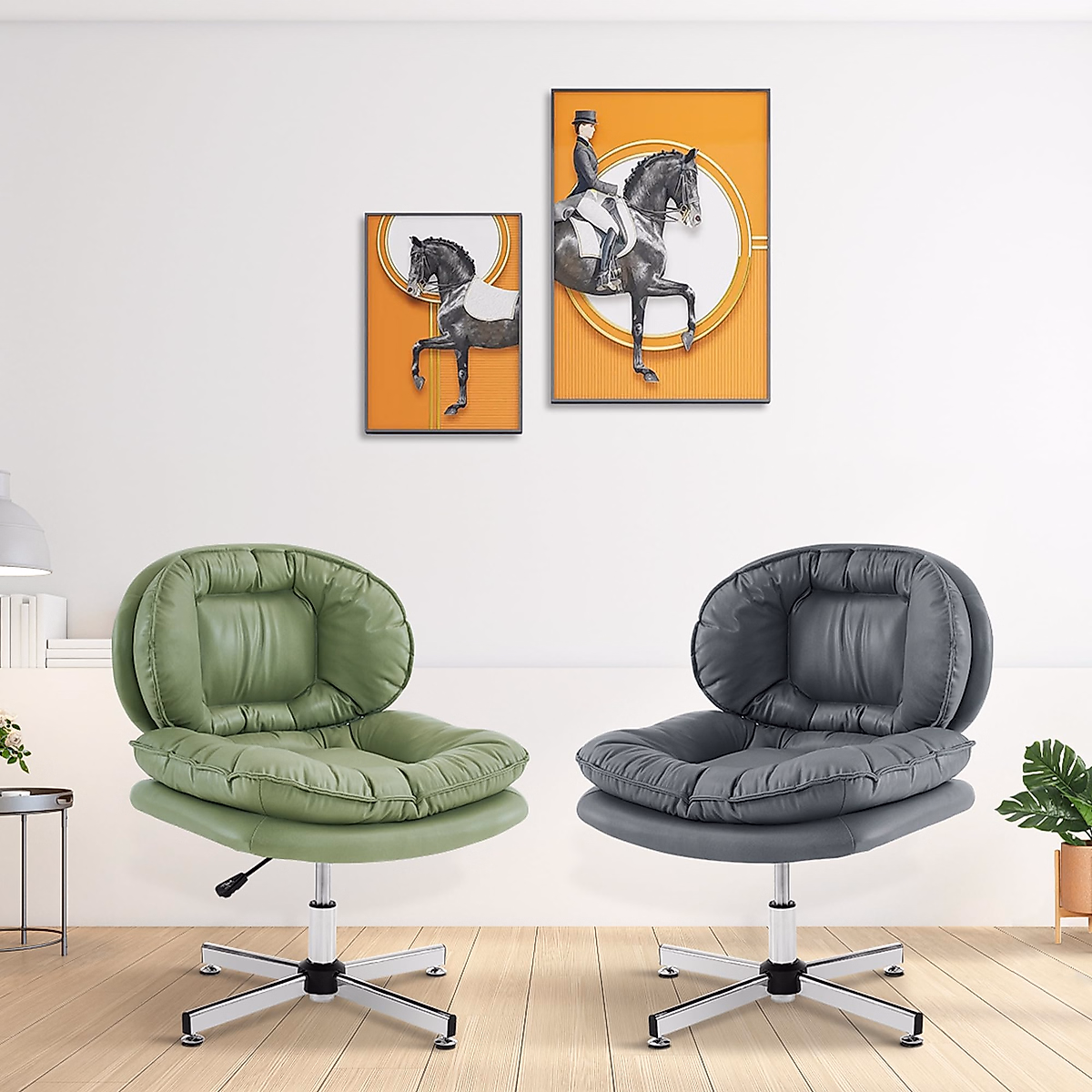 MCombo Swivel Accent Chair with Height Adjustment, Upholstered Desk Chair for Living Room Office 4473 (Green, 4-Star Base)