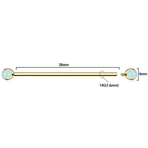 Industrial Bar 14G Industrial Earrings Surgical Steel Industrial Barbell Gold with Green Imitation Jade Industrial Piercing Jewelry Industrial Bar Piercing Body Piercing Jewelry 1 1/2 Inch 38mm