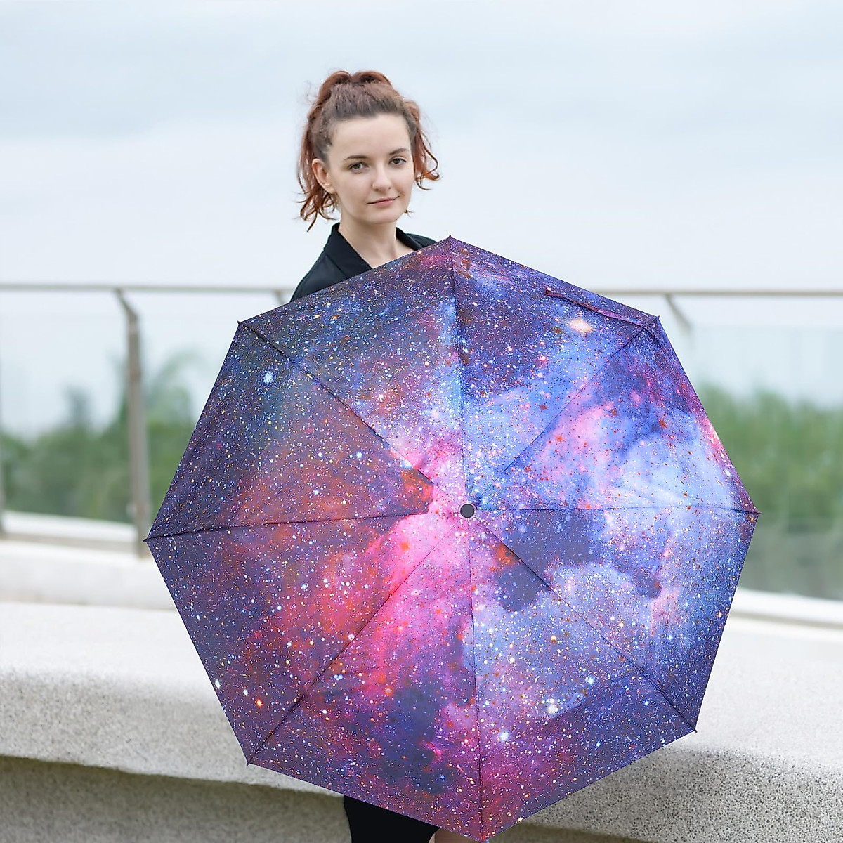 LFLFWY Folding Umbrella - Compact Travel Umbrella Automatic Open and Close, Lightweight Windproof Waterproof Umbrella For Women and Men, Best Umbrellas for rain mini-cute star
