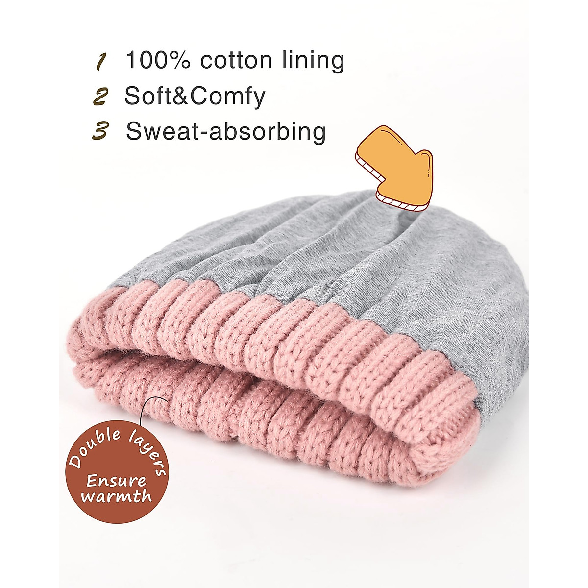 Camptrace Baby Winter Hat Toddler Beanie Baby Girls Boys Hat Warm Faux Fur Pom Kid Chunky Knitted Thick Snow Cap Pink 2-6T