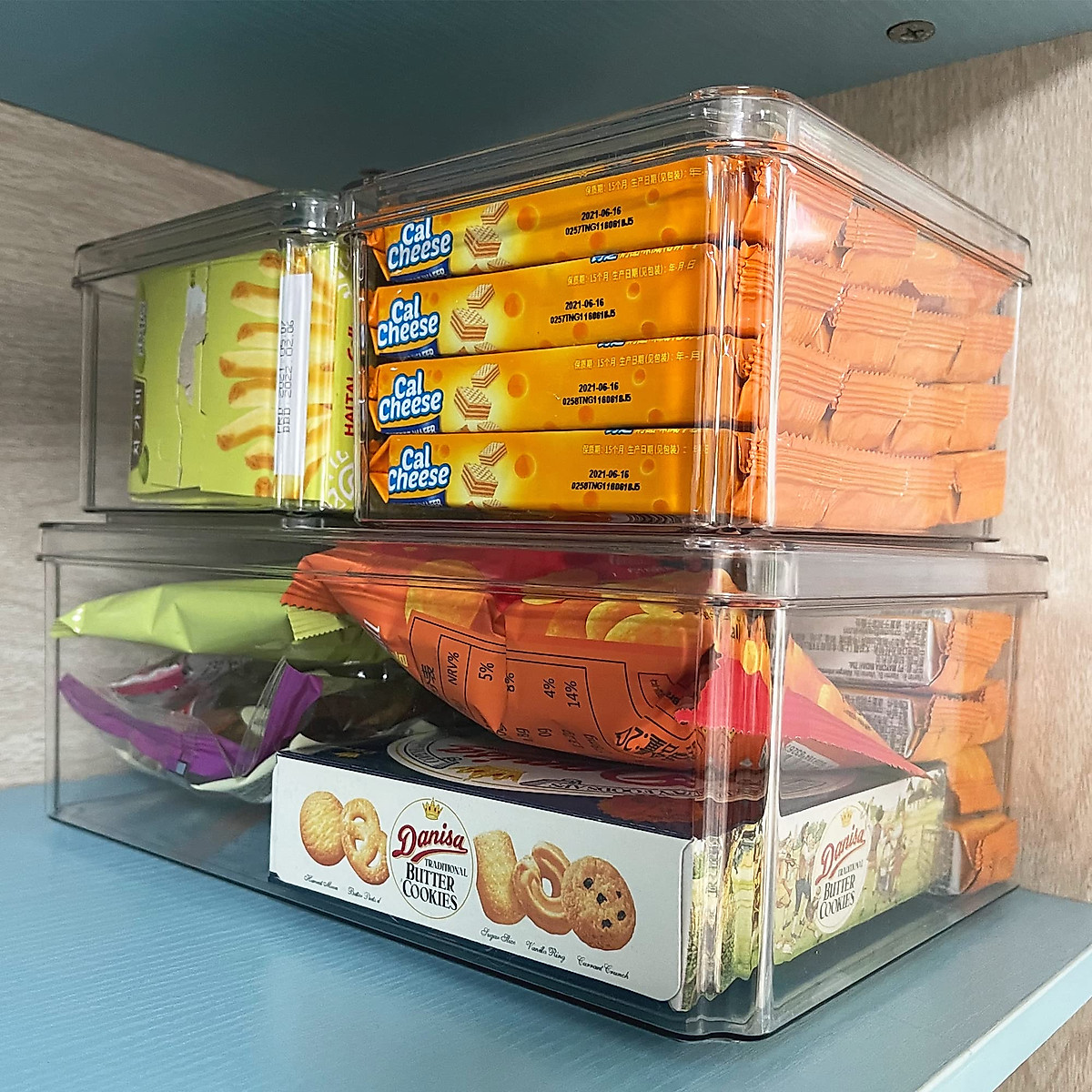 Refrigerator Organizer Bins with Lips BOPEY BPA Free Stackable Plastic Clear Food Storage Bin Multipurpose Box for Freezer Fridge Kitchen Pantry Countertop Dresser, 3-pack(2 Medium 1 Large)