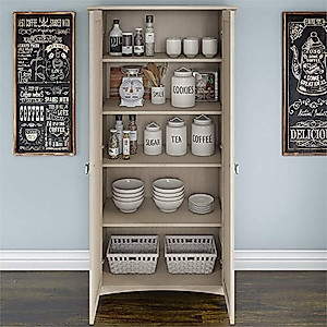 Bush Furniture Salinas Kitchen Pantry Cabinet with Doors, Antique White