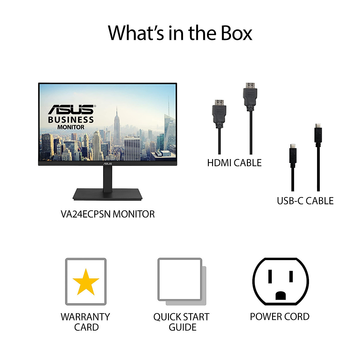 ASUS 23.8” 1080P Docking Monitor (VA24ECPSN) - Full HD, IPS, 75Hz, Adaptive-Sync, Speakers, Eye Care, Low Blue Light, Flicker Free, USB-C, RJ45, HDMI, Frameless, Height Adjustment, VESA Wall Mountable