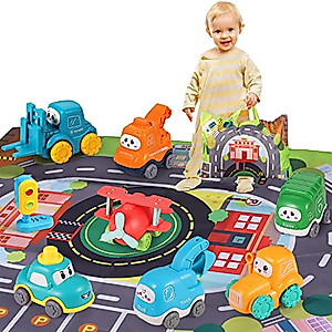 ALASOU Baby Truck Car Toy and Playmat Storage Bag(7 Sets)|Baby Toys 12-18 Months|Infant Toys for 1 2 3 Year Old boy Girl|1st Birthday Gifts for Toddler Toys Age 1-2