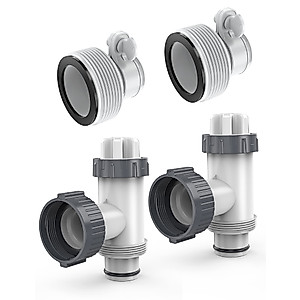 POOLHACKER Replacement Type B Hose Adapter 1.25" to 1.5" with Plunger Valve Parts for Above Ground Pool, Hose Adapter B & Shut Off Valve with Gaskets & Nuts for Above Ground Pool (2 Pack)