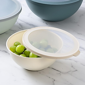 COOK WITH COLOR Mixing Bowls with TPR Lids - 12 Piece Plastic Nesting Bowls Set includes 6 Prep Bowls and 6 Lids, Microwave Safe (Teal)