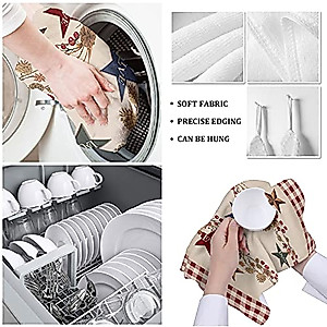 Yun Nist Kitchen Dish Towels,Country Star Berry Burgundy Red Gingham Soft Microfiber Dish Cloths Reusable Hand Towels,Live Laugh Love Text Washable Tea Towel for Dishes Counters 2 Pack