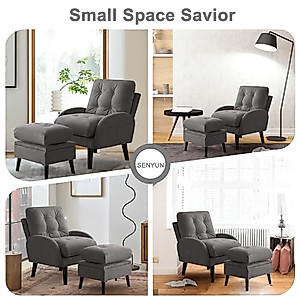 SENYUN Accent Chair with Ottoman, Comfy Living Room Chair and Storage Ottoman Set, Adjustable Extra-Thick Padded Backrest & Side Pocket, Lazy Sofa Chair for Bedroom