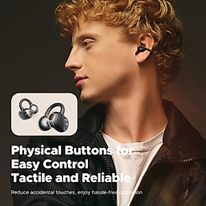 SoundPEATS POP Clip Wireless Open Ear Earbuds, Button Control, Lightweight Comfort Headphones, 30H Playtime, IPX5 Waterproof, Bluetooth 5.4 Immersive Audio Earphones for Sports Running Working, Black