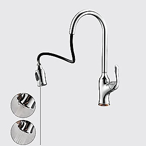 Kitchen Faucet with Pull Down Sprayer Swivel Hot and Cold Water Brass Kitchen Tap Chrome Plated
