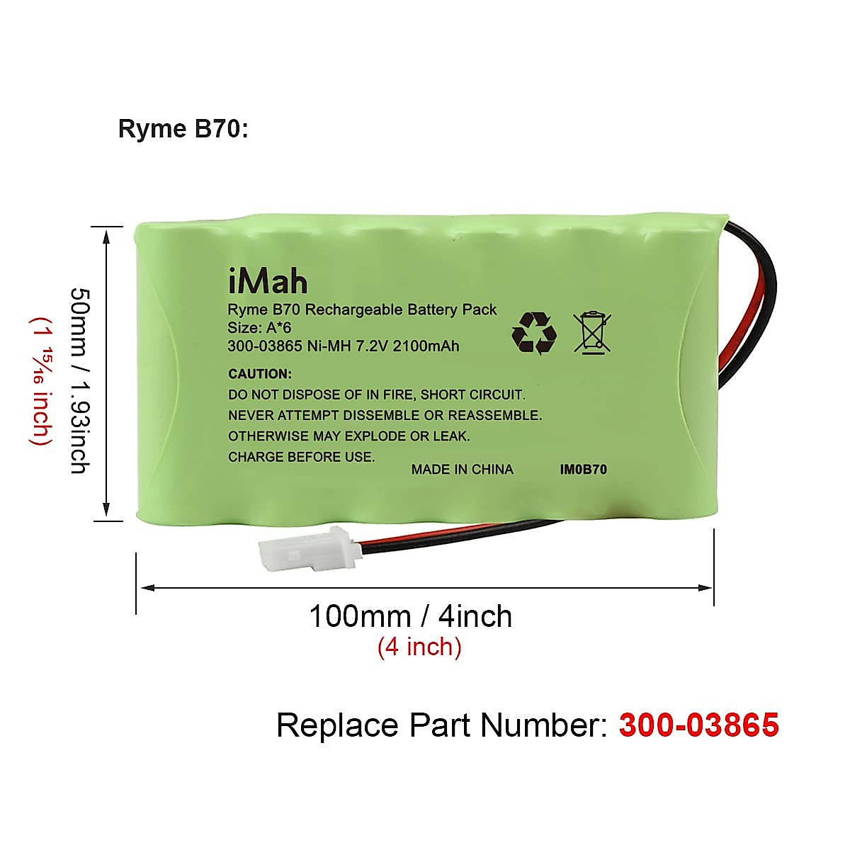 iMah Ryme B70 300-03865 LYNXRCHKIT-HC Battery for Honeywell Ademco LYNXRCHKIT-HC Lynx Plus Panel ADT 300-03865 Ni-MH 7.2V 2100mAh