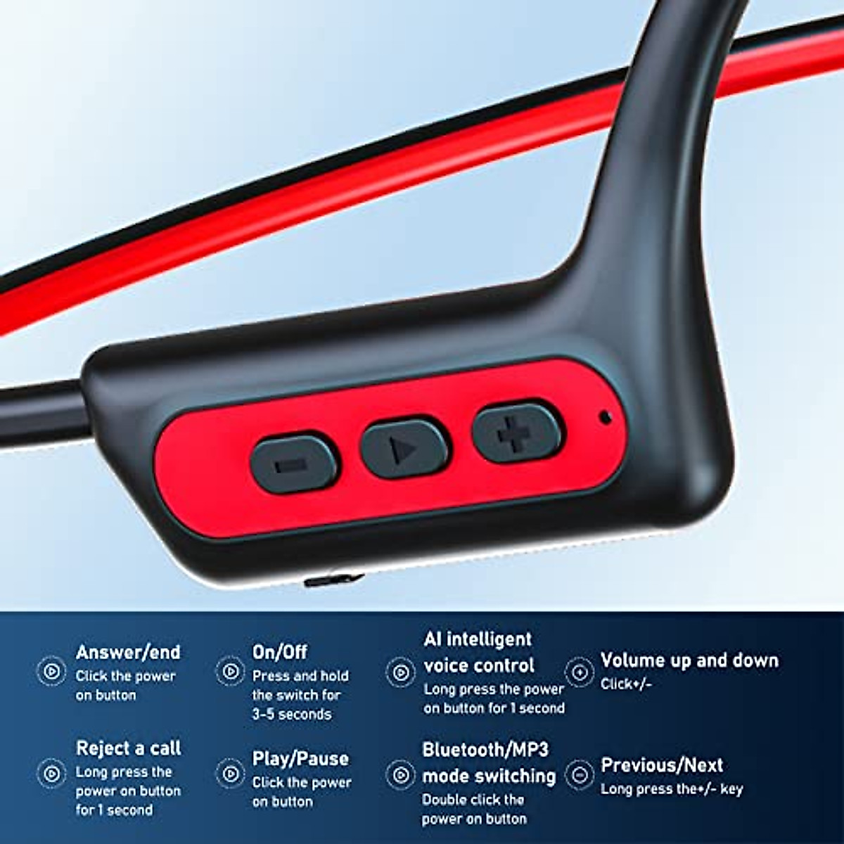 Bluetooth Headphones Stereo Wireless Earphones Built-in Noise-canceling Mic Open-Ear Waterproof Sport Headsets for Running Cycling Yoga Hiking